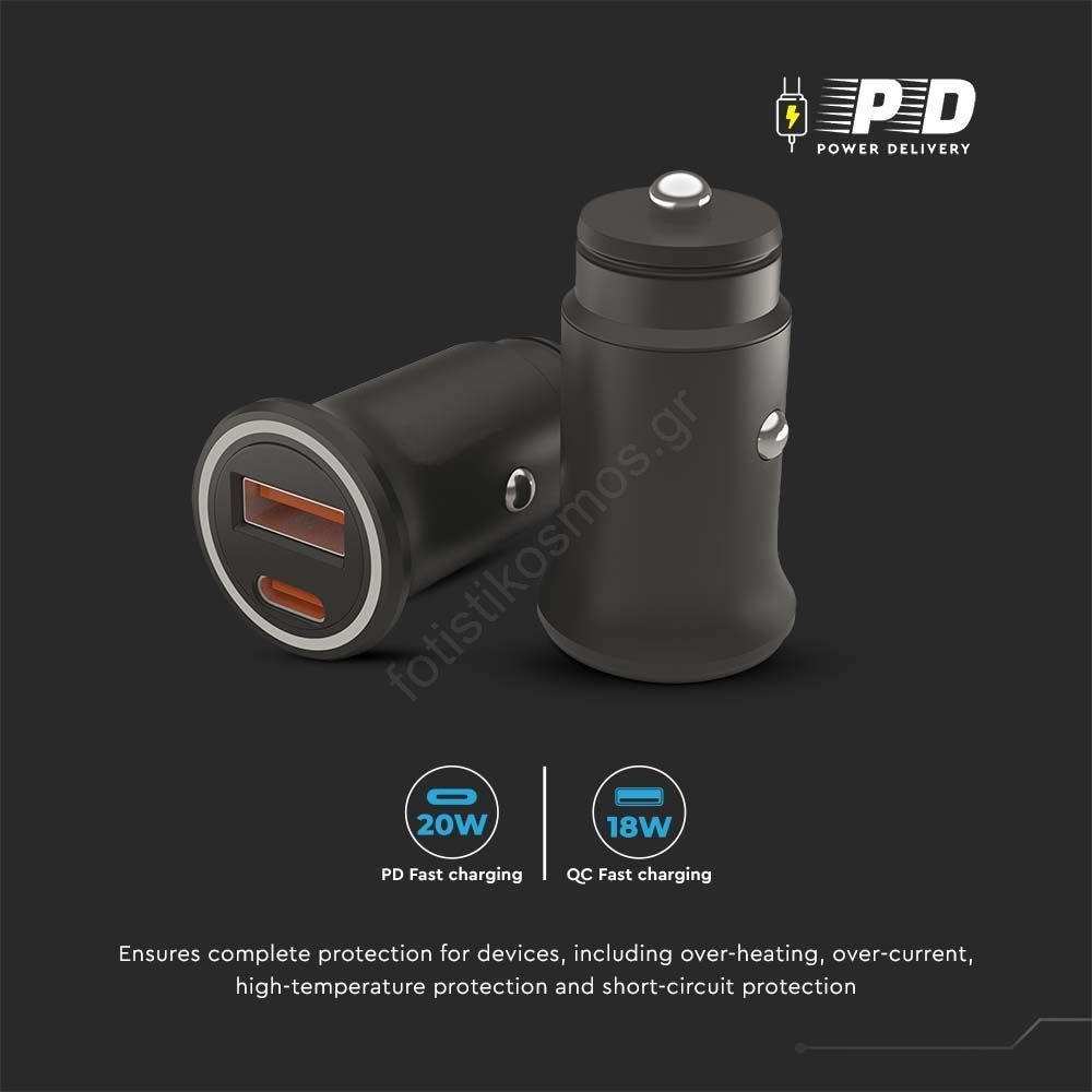 Φορτιστής αυτοκινήτου Power Delivery 20W 12-24V/3A USB/C μαύρο ...
