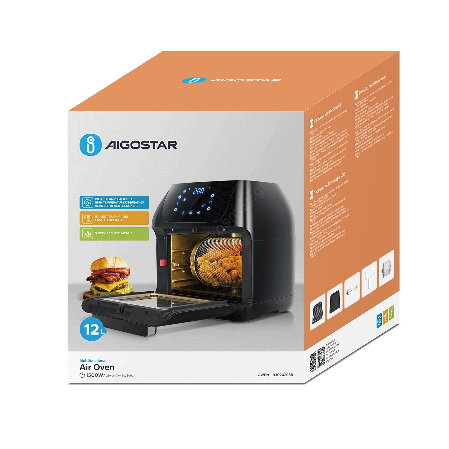 Aigostar - Air fryer 1400W/230V 12l μαύρο | Fotisti kosmos