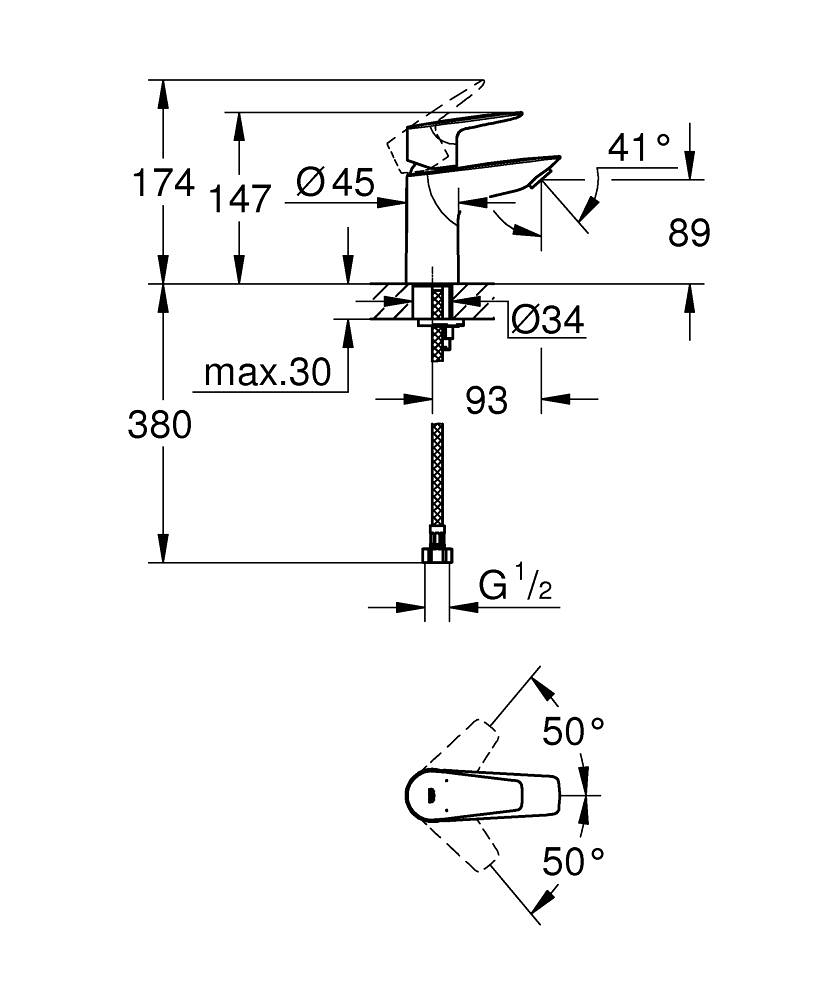 GROHE 32858001 - Μπαταρία νιπτήρα BAUEDGE 147 mm γυαλιστερό χρώμιο ...