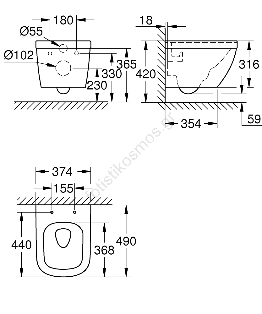 GROHE 39206000 - Επιτοίχια λεκάνη WC EURO CERAMIC 49 εκ., κεραμική ...