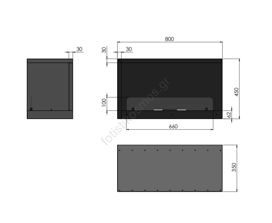 InFire - Γωνιακό τζάκι Βιοαιθανόλης BIO 80x45 cm 3,5kW μαύρο | Fotisti ...