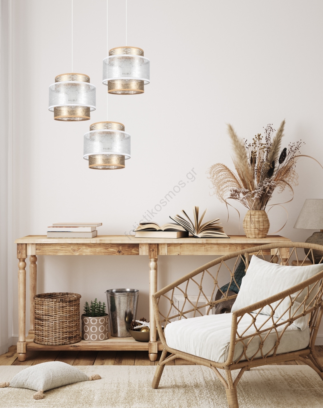 Κρεμαστό φωτιστικό οροφής τρίφωτο GABI 3xE27/60W/230V χρυσό/λευκό ...
