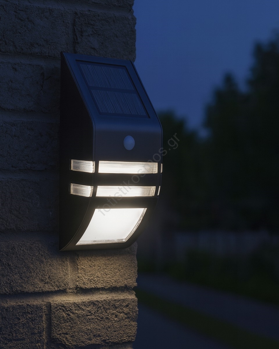 LED ηλιακό φωτιστικό τοίχου με αισθητήρα LED/3,7V 500 mAh IP44 μαύρο ...
