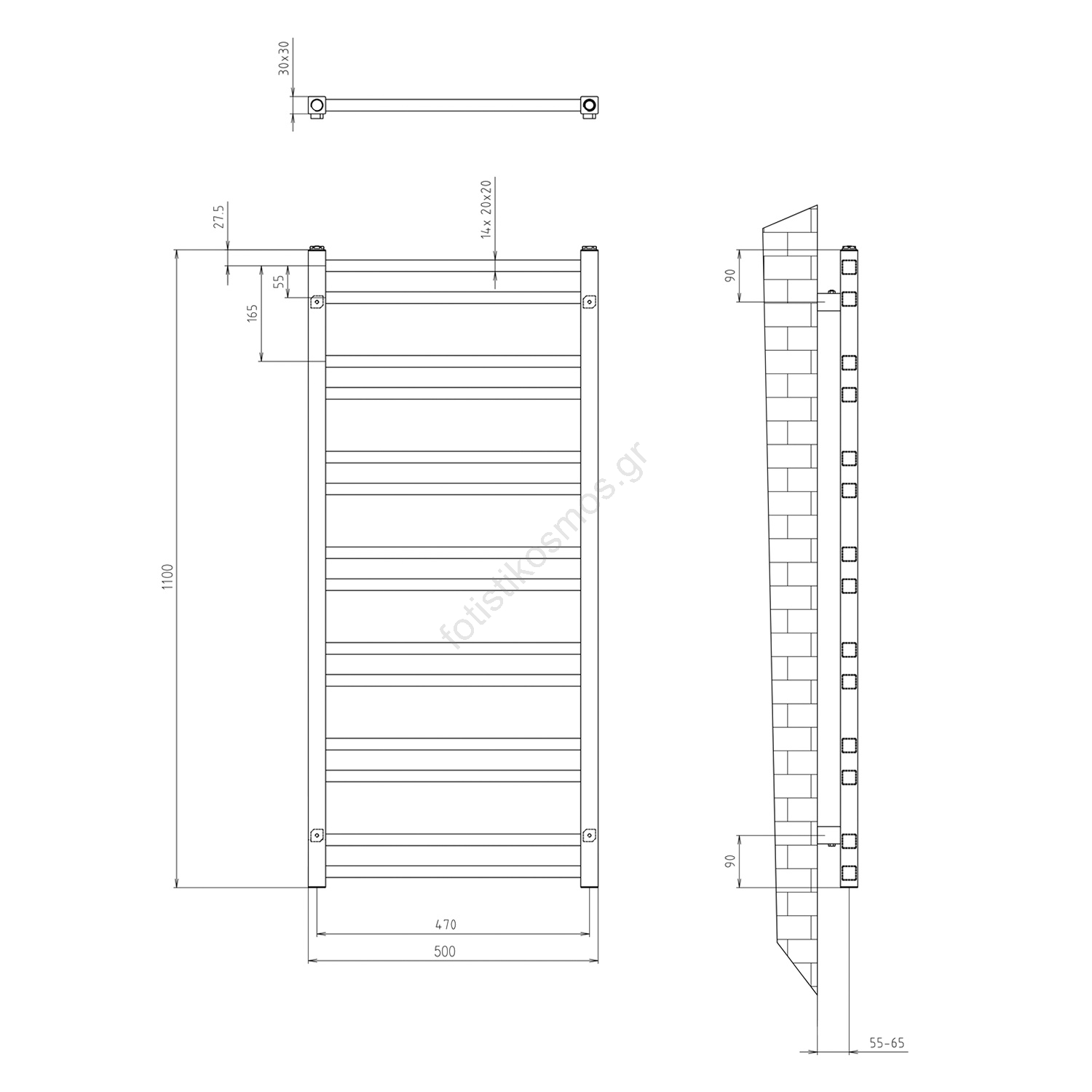 Sapho - Θερμαντικό σώμα μπάνιου METRO DOS 343W/230V 50x110 cm σε ...